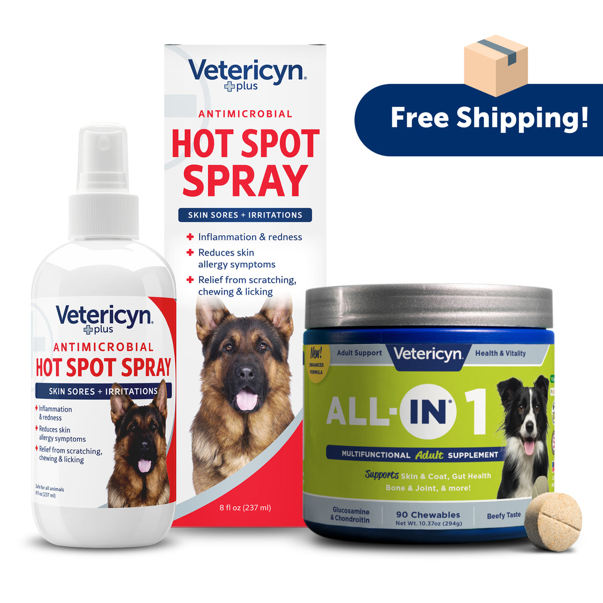 Vetericyn Plus Hot Spot Spray and ALL-IN Dog Supplement Bundle – Vetericyn