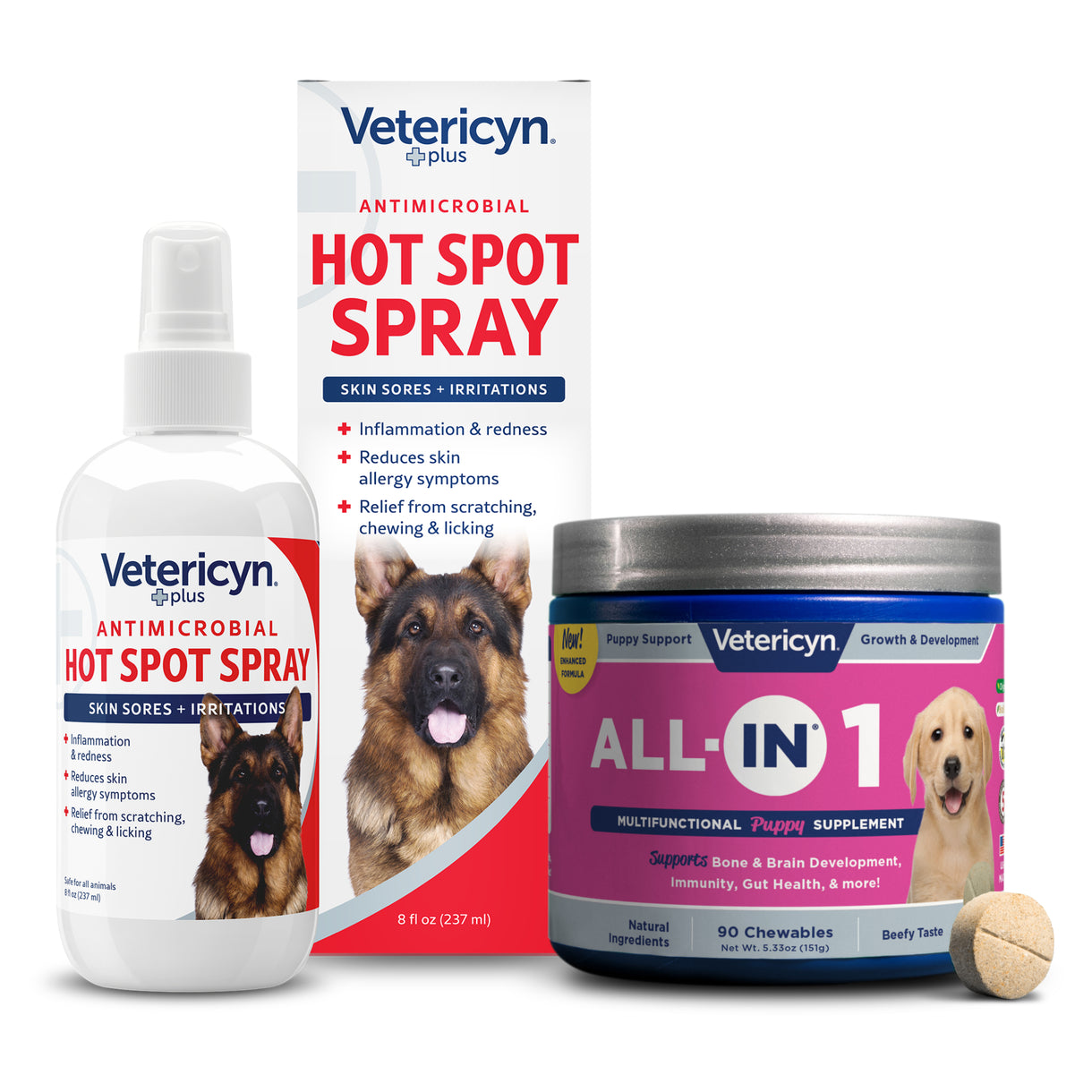 Vetericyn Plus Hot Spot Spray and ALL-IN Dog Supplement Bundle – Vetericyn
